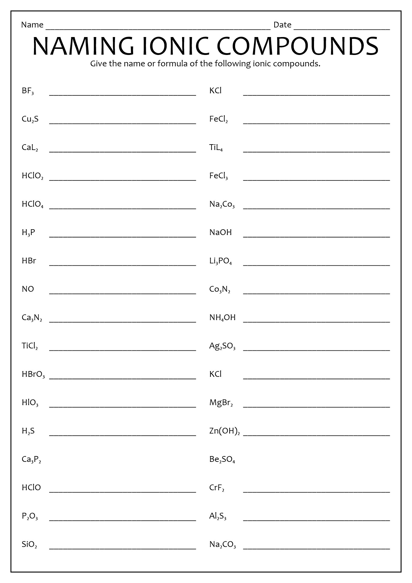 Naming Molecular Compounds Worksheet Answers CompoundWorksheets